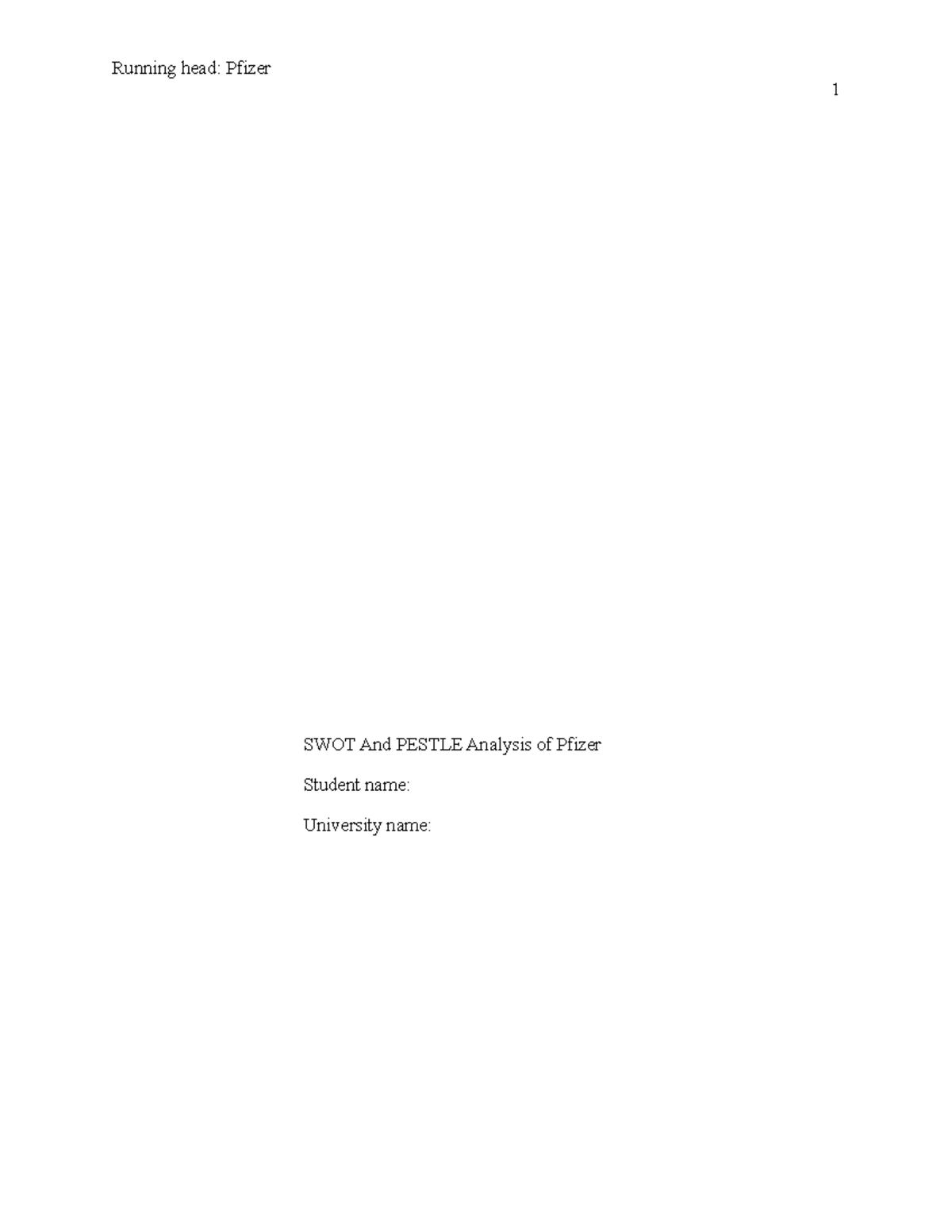 SWOT And Pestle Analysis of Pfizer - Running head: Pfizer 1 SWOT And ...
