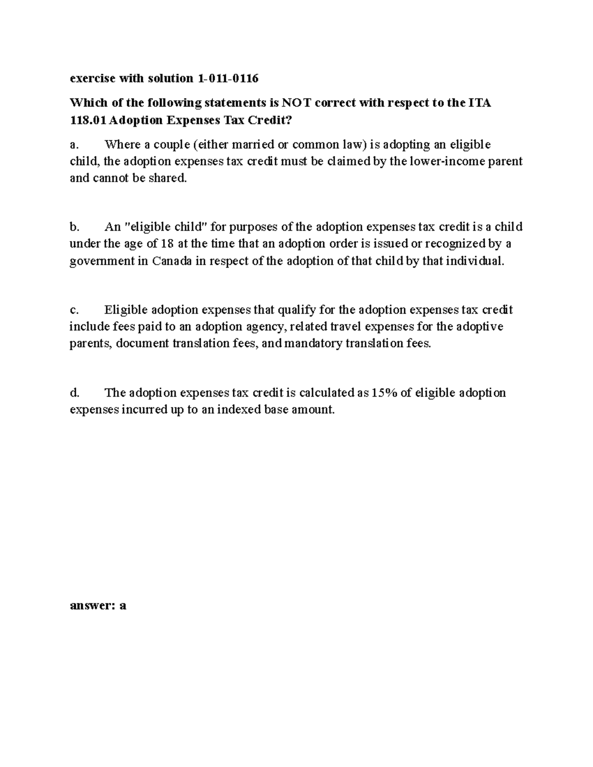 Exercise with solution 1-011-0116 - exercise with solution 1-011- Which of the following ...