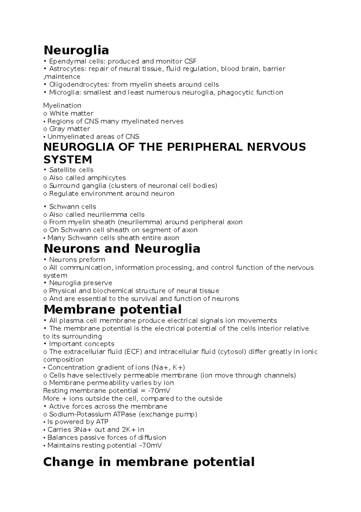 Neuroglia - Lecture notes Anatomy - Neuroglia Ependymal cells: produced ...