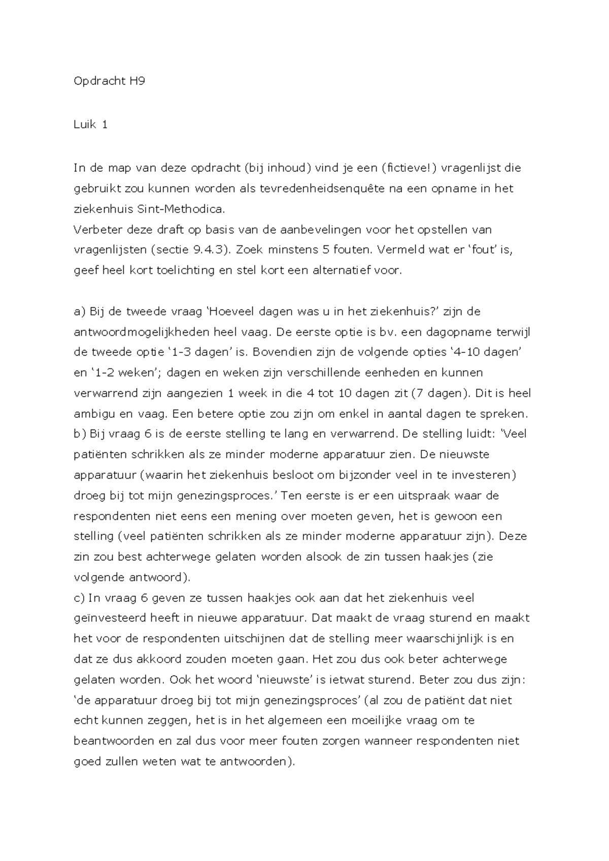 Opdracht 9 methodologie - Opdracht H Luik 1 In de map van deze opdracht ...