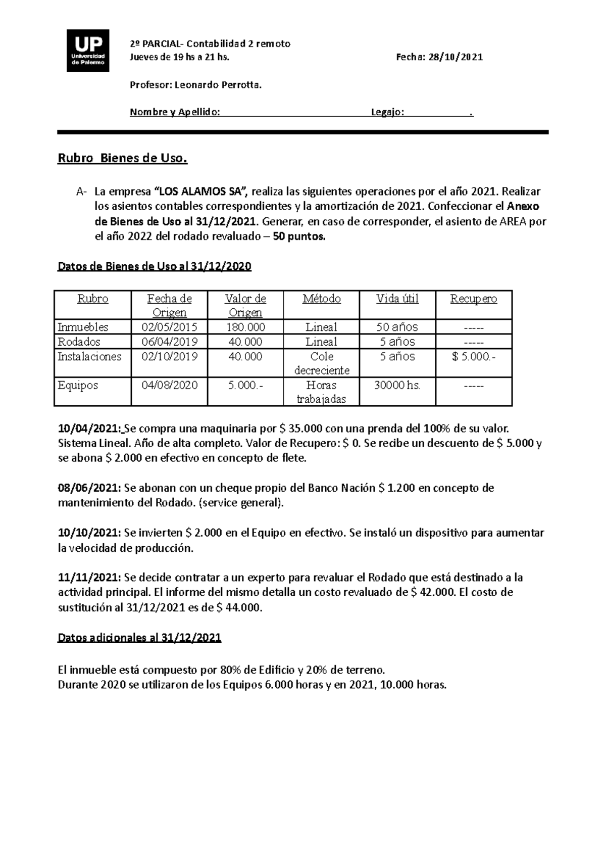 Segundo Parcial Contabilidad 2 remoto 2do cuatrimestre 2021 Leonardo Perrotta - 2º PARCIAL ...