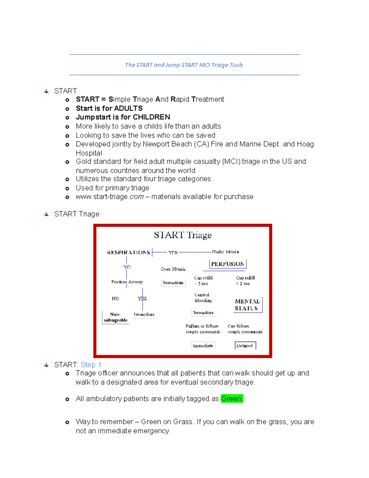 The Start and Jump Start MCI Triage Tools - The START and Jump START ...