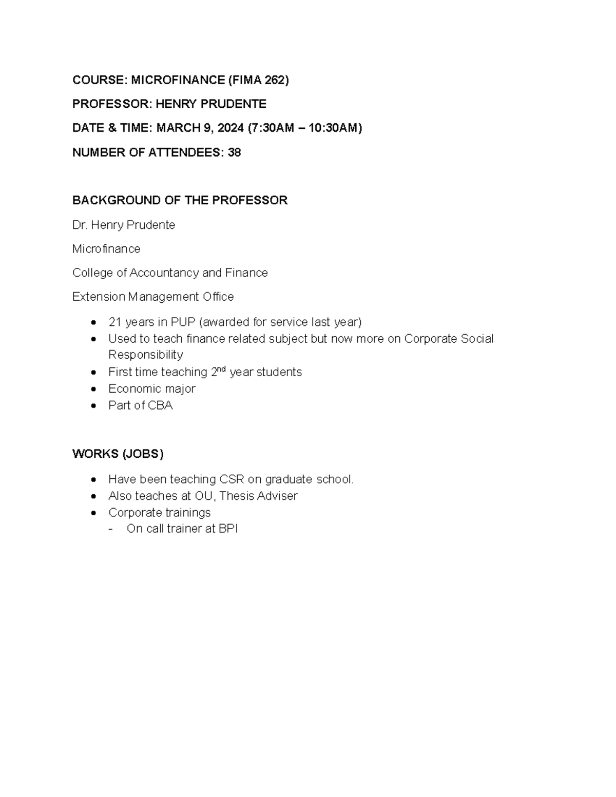 Micro finance- Orientation - COURSE: MICROFINANCE (FIMA 262) PROFESSOR ...