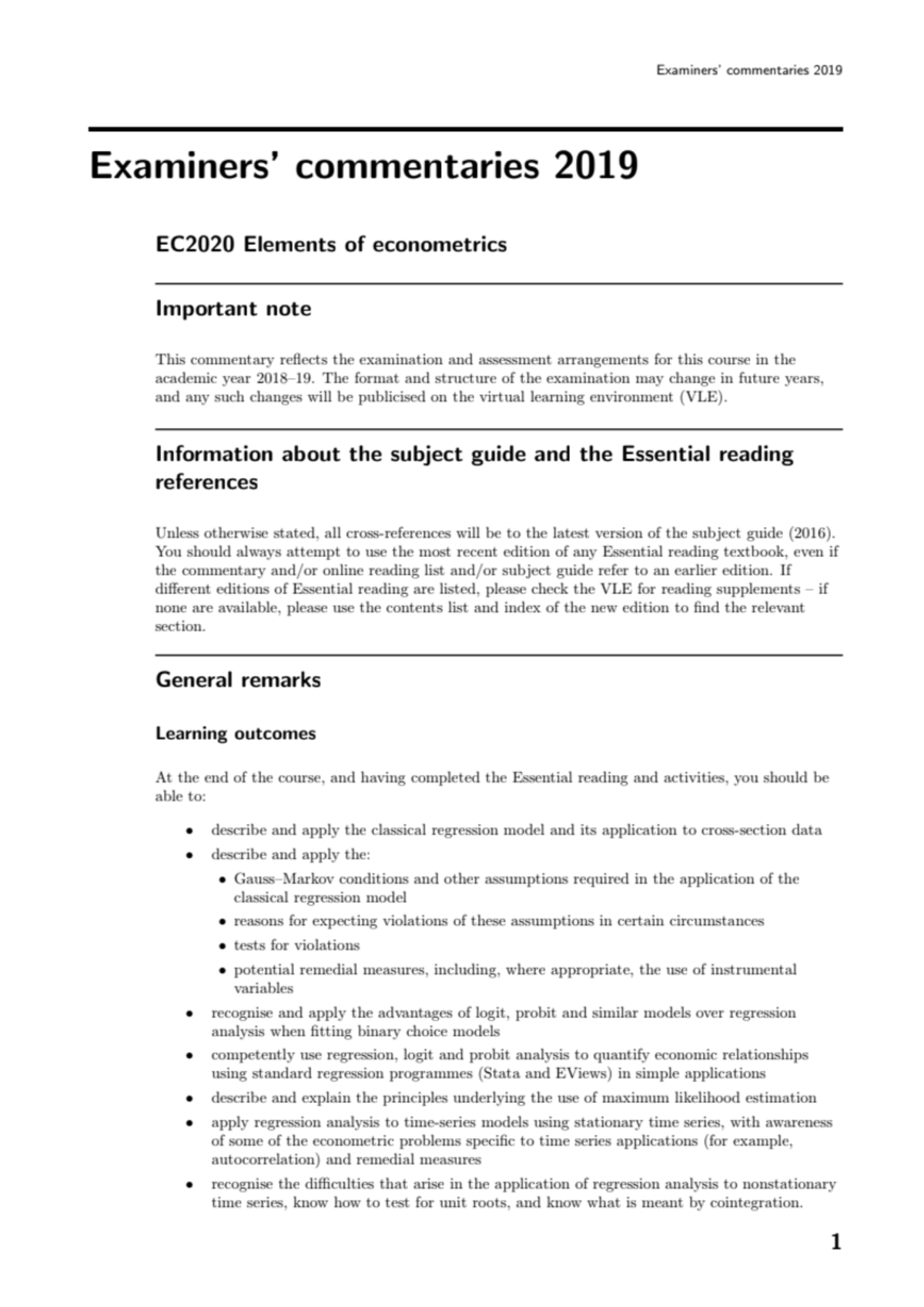 Exam 2019 questions and answers - EC1002 - Studocu
