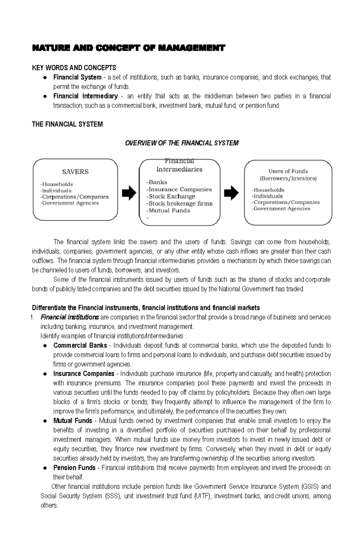 SHS FM2 - reviewer on financial management lesson 3 - NATURE AND ...