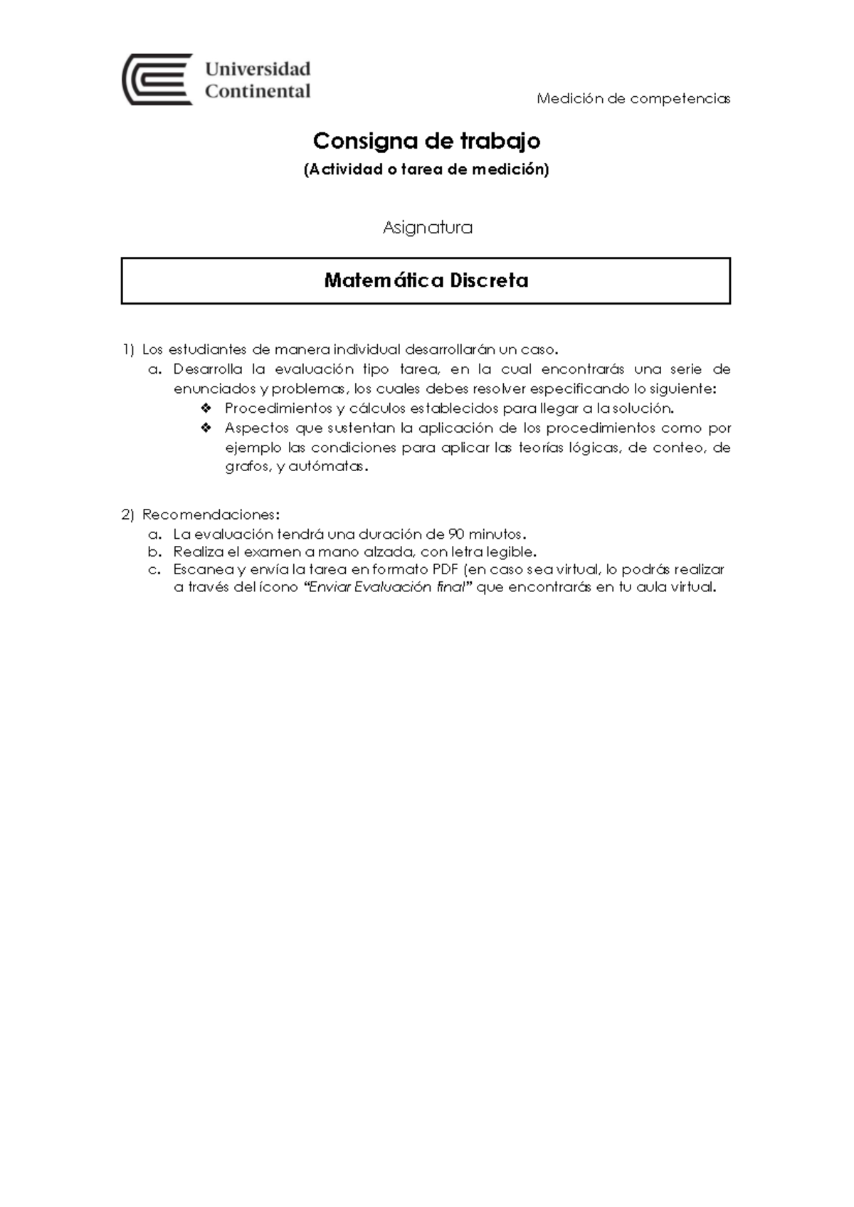 Consigna - SADASD - Medición de competencias Consigna de trabajo (Actividad o tarea de medición ...