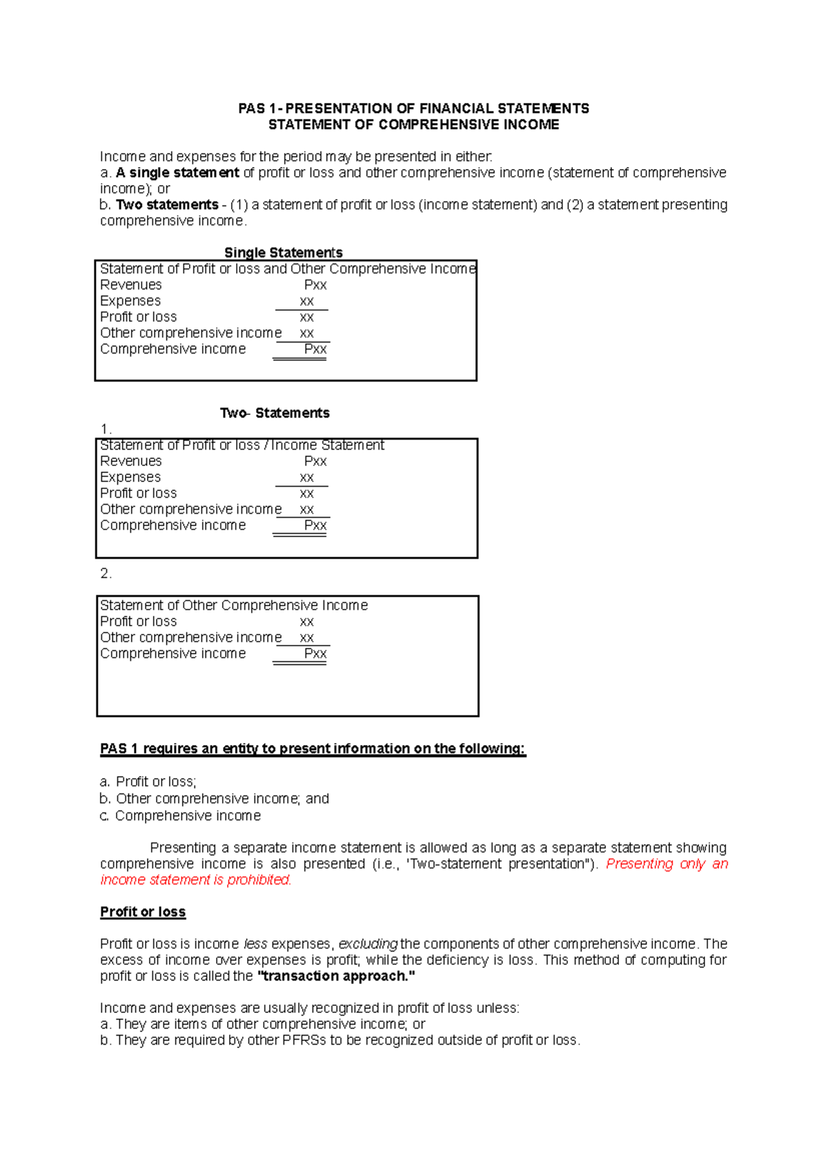 PAS 1- Statement of Comprehensive Income and SCE - PAS 1- PRESENTATION ...