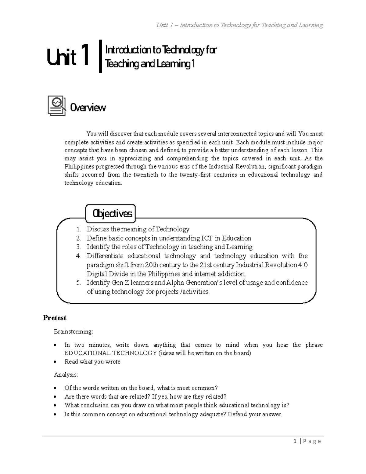 1. UNIT 1 - PROF ED 4 - Introduction to Educational Technology ...
