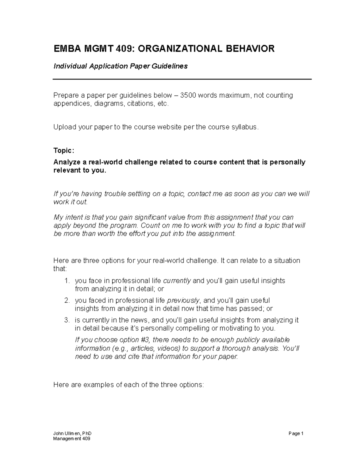 00 Individual Application Paper Guidelines - EMBA MGMT 409 ...