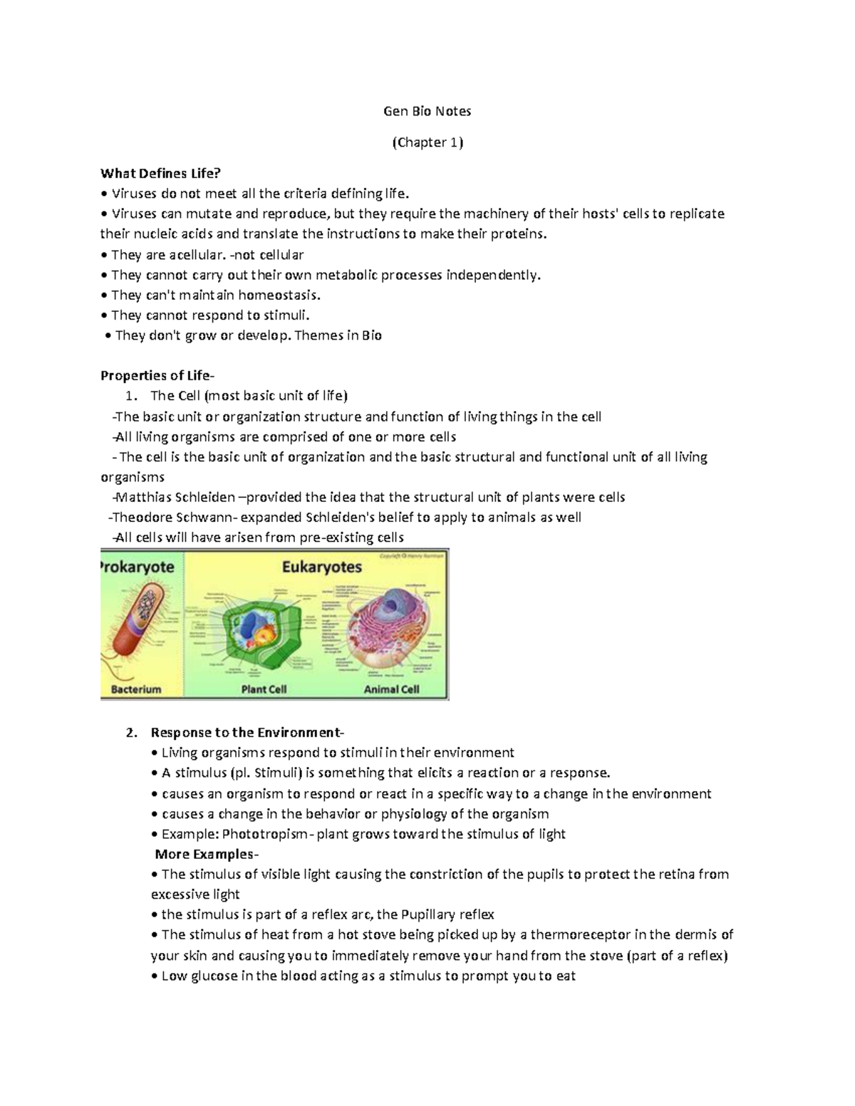 Gen Bio Notes - non-majors - Gen Bio Notes (Chapter 1) What Defines ...