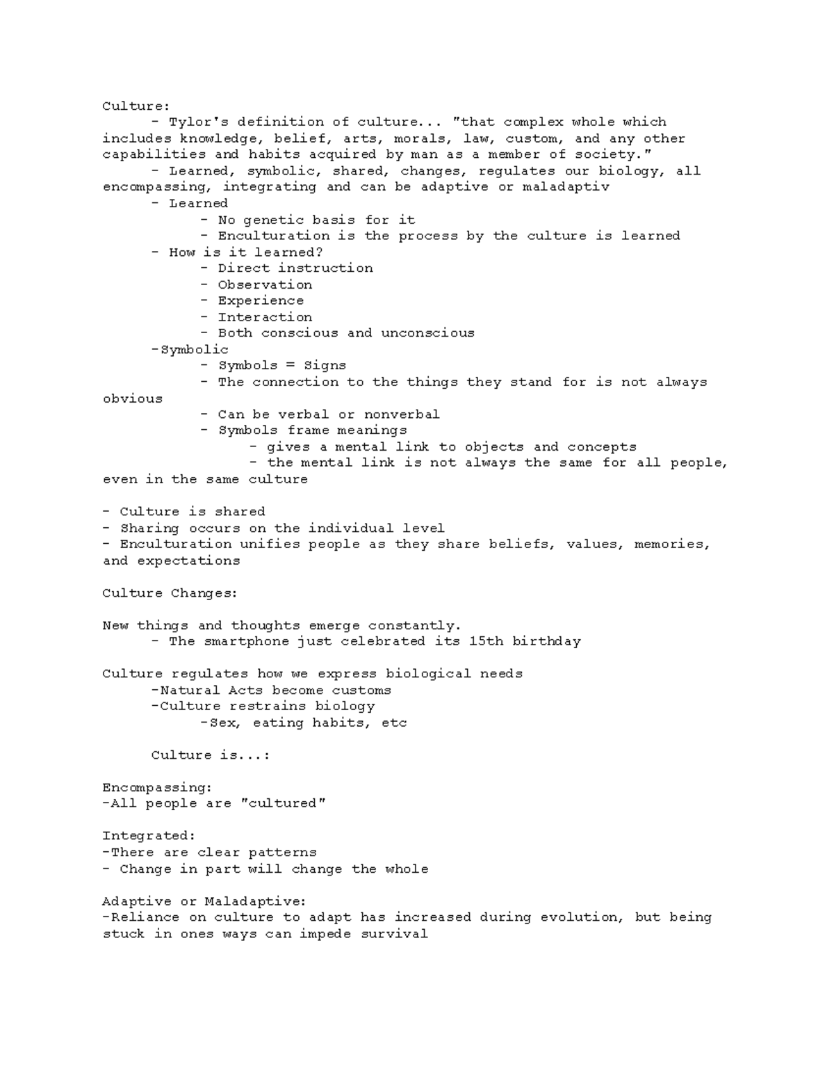 Culture - Professor Pete Sinelli - Culture: - Tylor's definition of ...