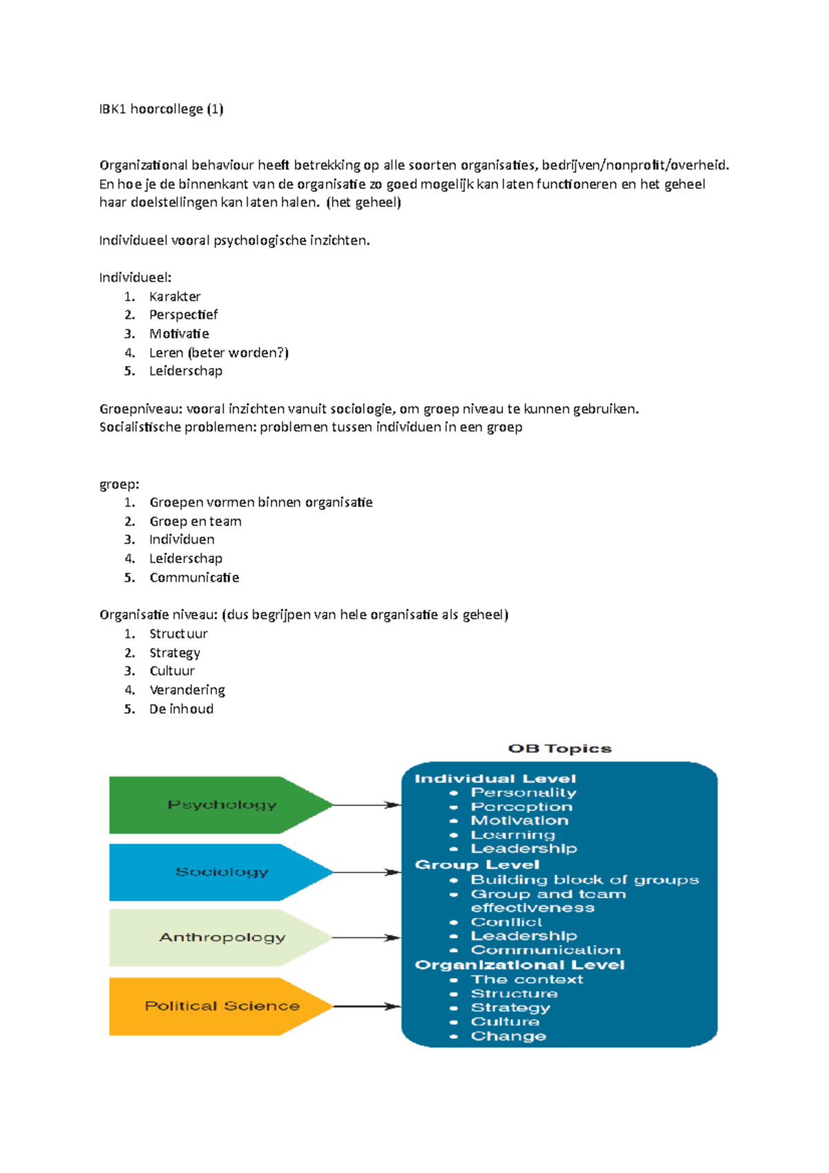 Ibk1 Hc Hc1 Aantekeningen Ibk1 Hoorcollege 1 Organizational