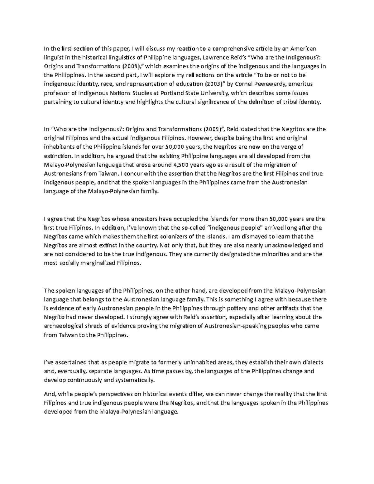 Reid-Pewewardy Paper - Lawrence Reid, Cornel Pewewardy - In the first ...