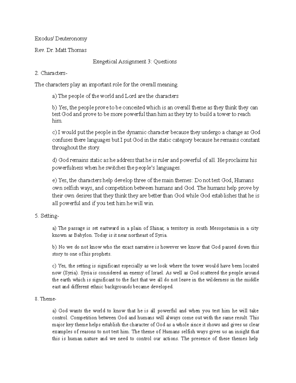 Exgetical assignment 3 - Exodus/ Deuteronomy Rev. Dr. Matt Thomas ...