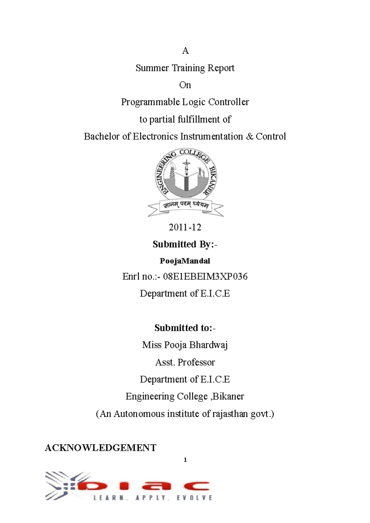 Pdfslide - A Summer Training Report On Programmable Logic Controller to partial fulfillment of ...