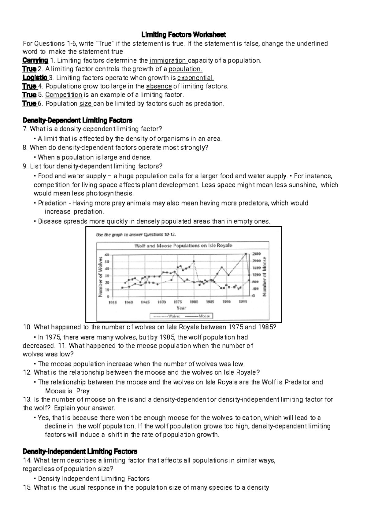 Activity 2 Population Dynamic - Limiting Factors Worksheet For ...