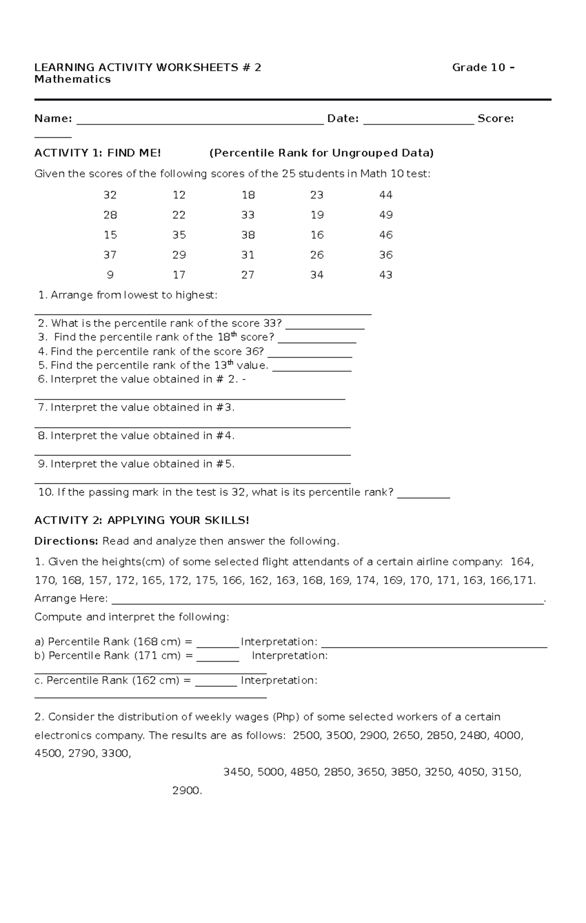 Math 10 LAW 2 Q4 F - Hsjd - LEARNING ACTIVITY WORKSHEETS # 2 Grade 10 ...