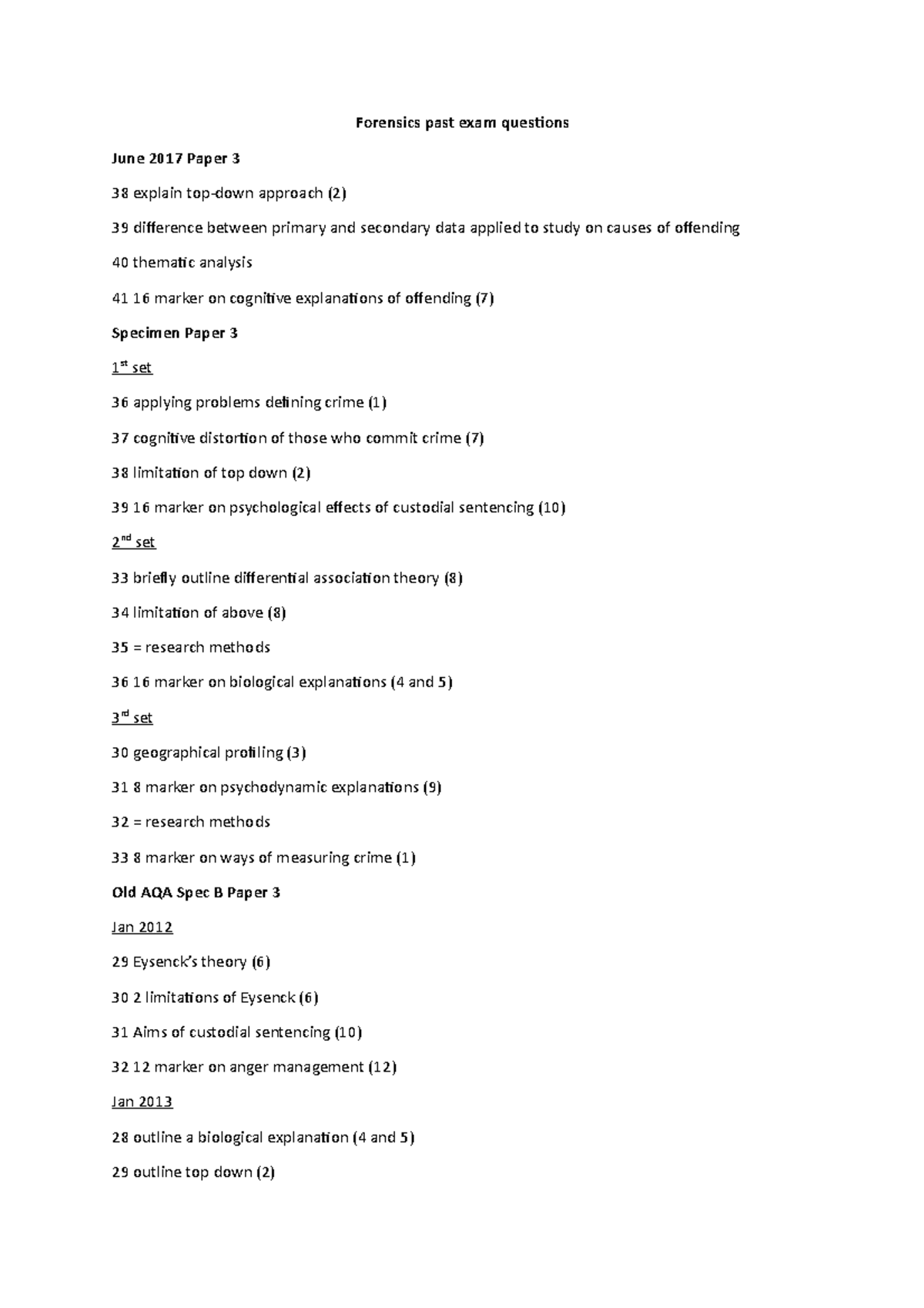Forensics past exam questions AQA A level - Forensics past exam ...