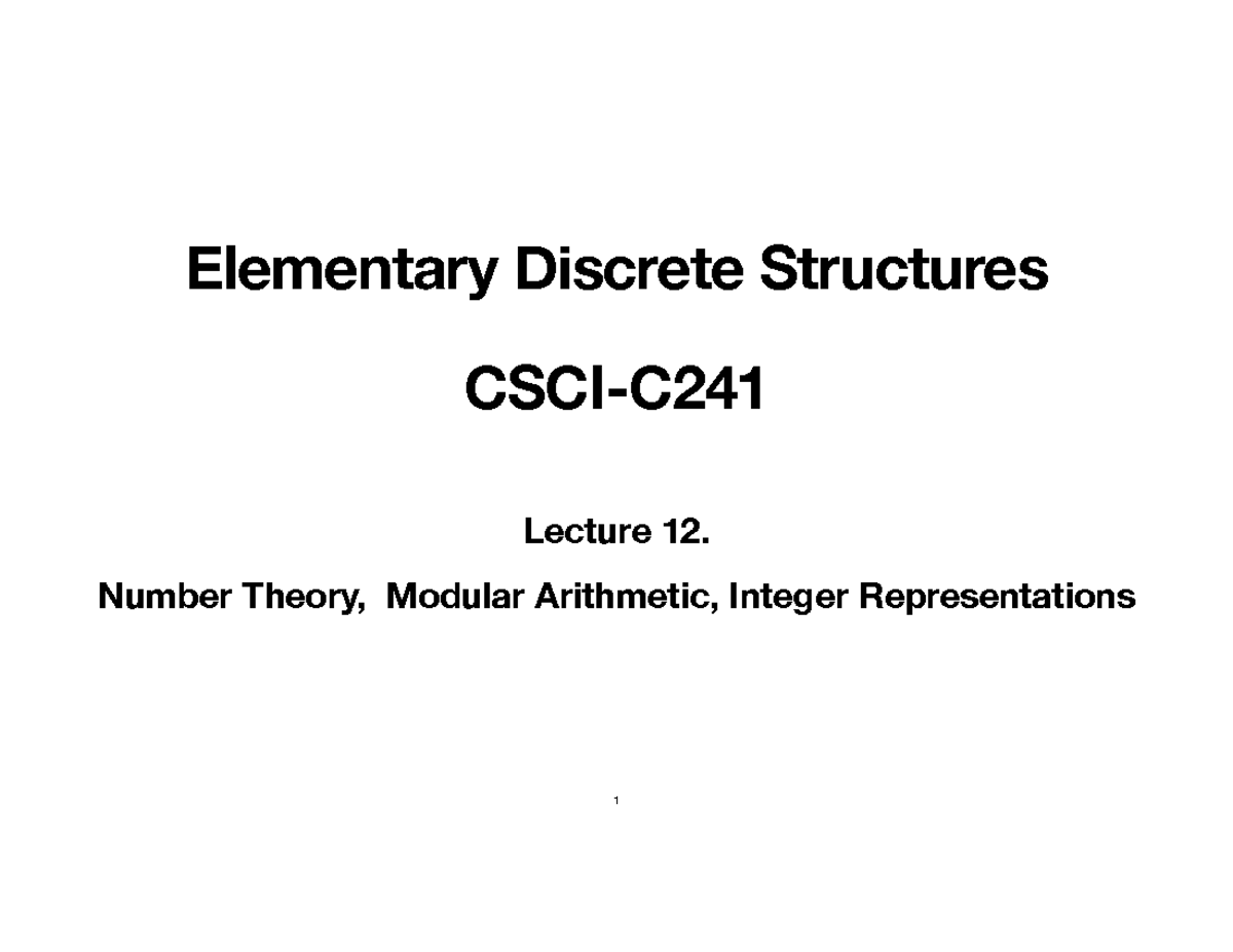 C241-Lec.12 - Number theory - Modular arithmetic - Integer ...
