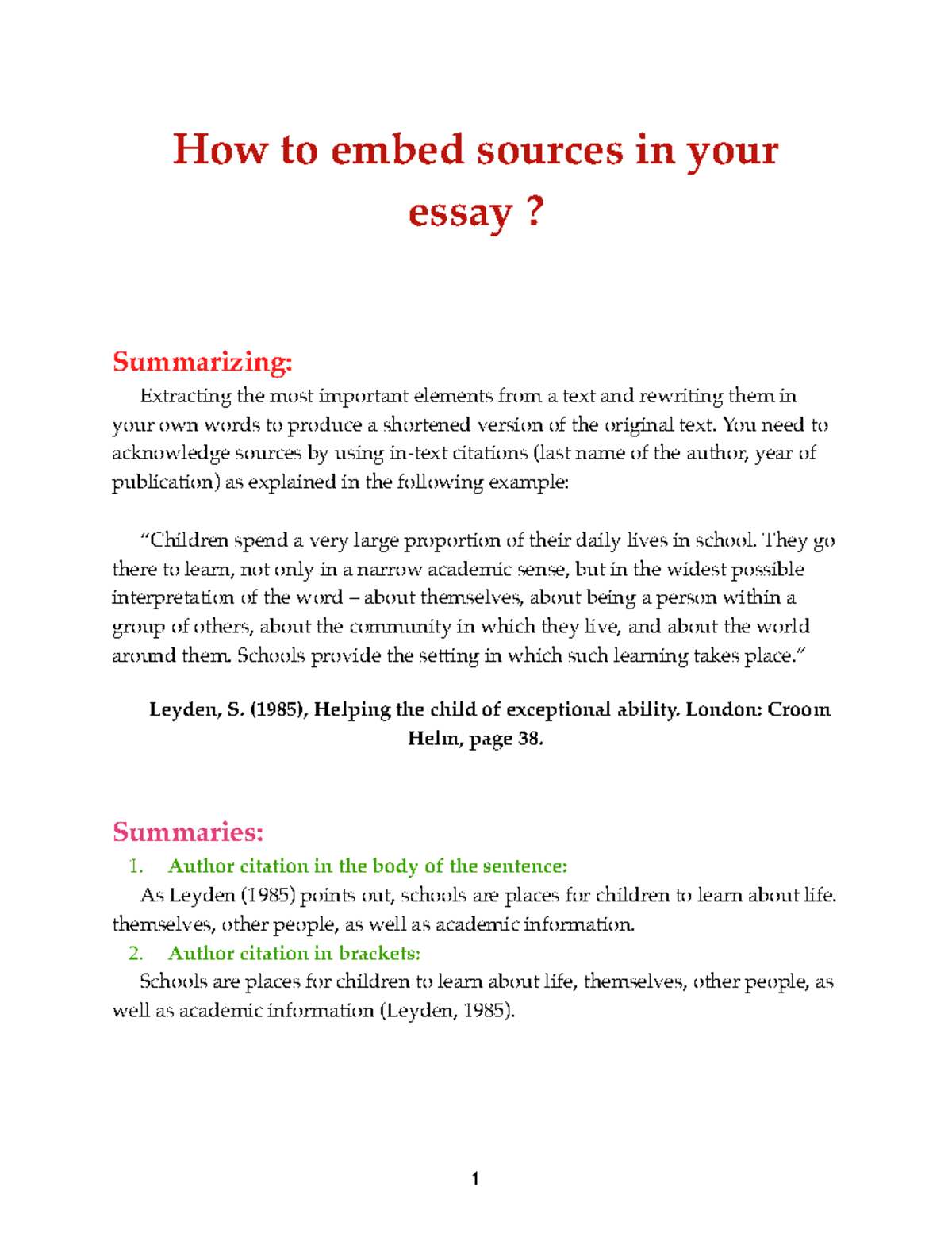 Digital notes of Composition 2, S3 - How to embed sources in your essay ...