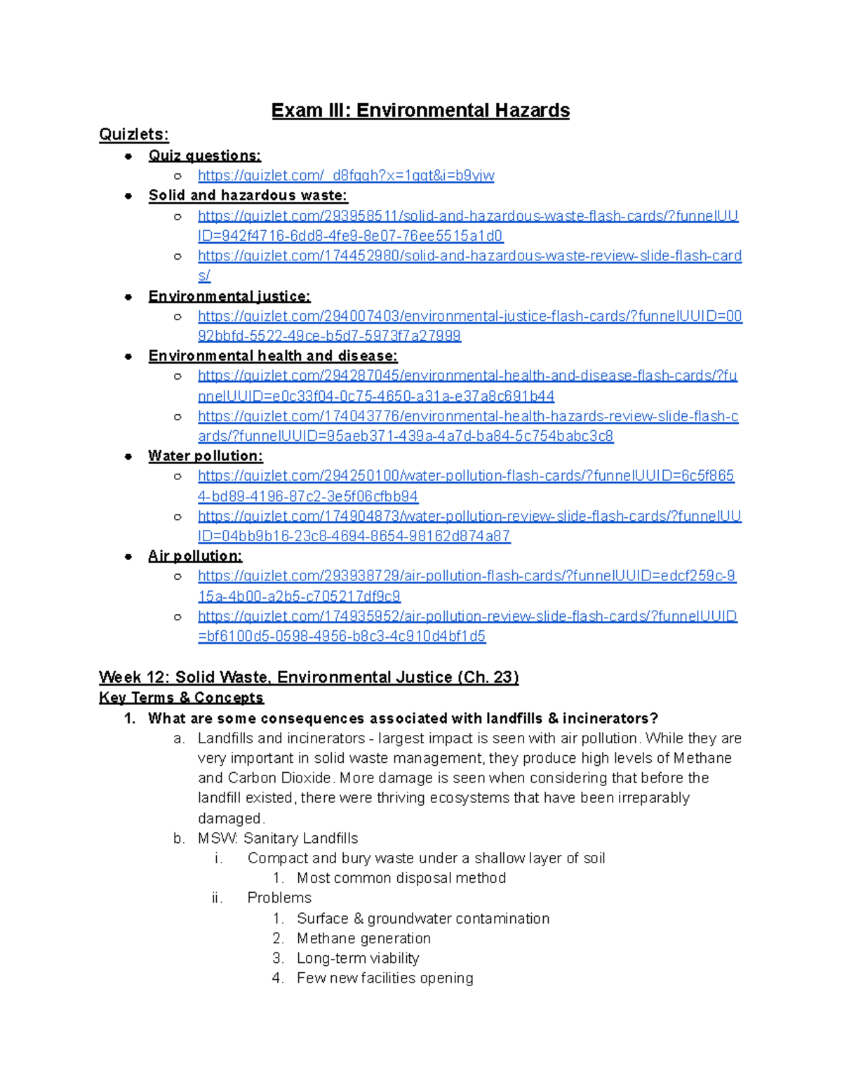 Study Guide Exam III Environmental Hazards - Exam III: Environmental ...