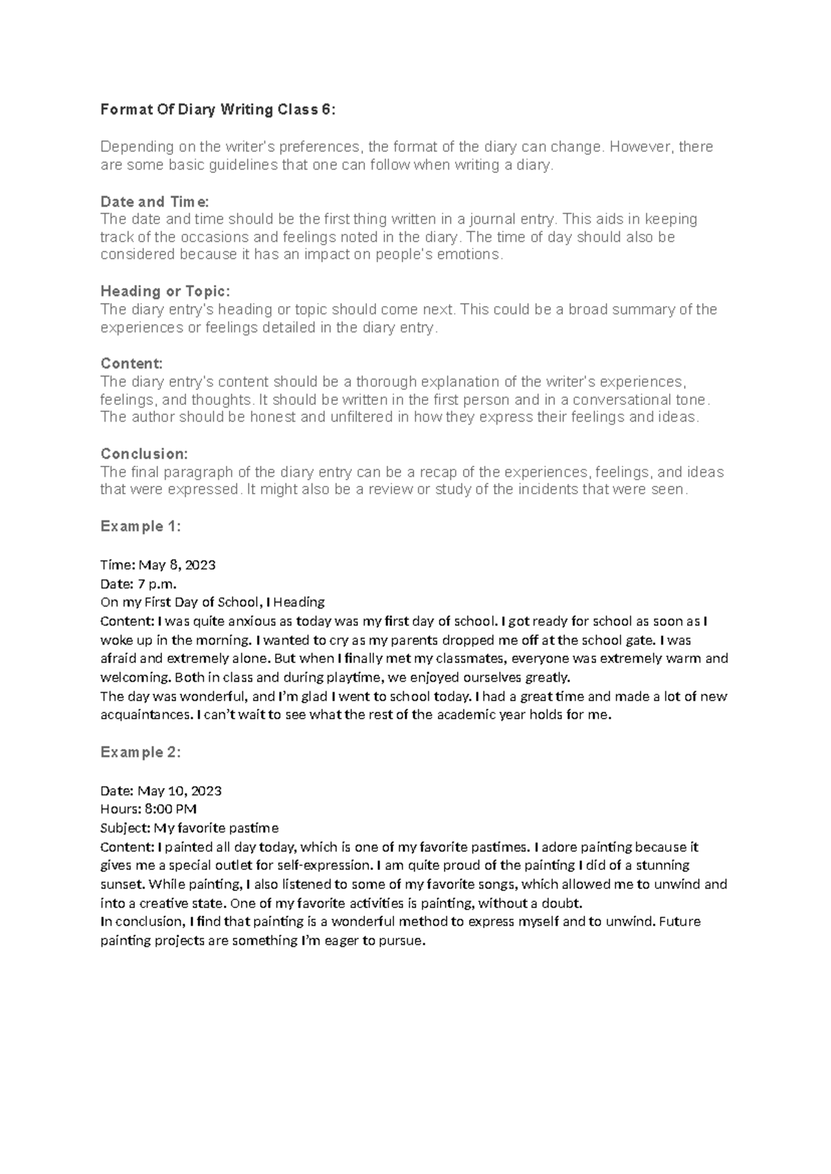 Diary Writing Format - Format Of Diary Writing Class 6: Depending on ...