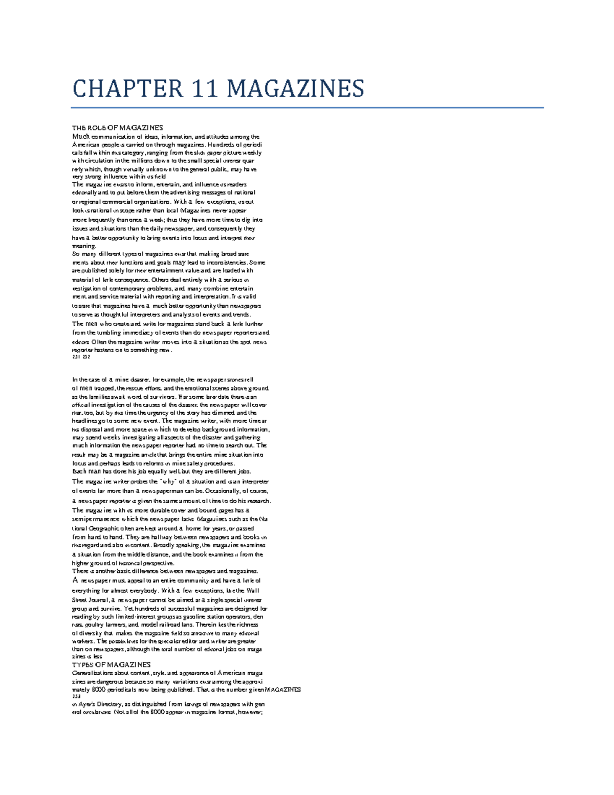 Chapter 11 Magazines - CHAPTER 11 MAGAZINES THE ROLE OF MAGAZINES Much ...