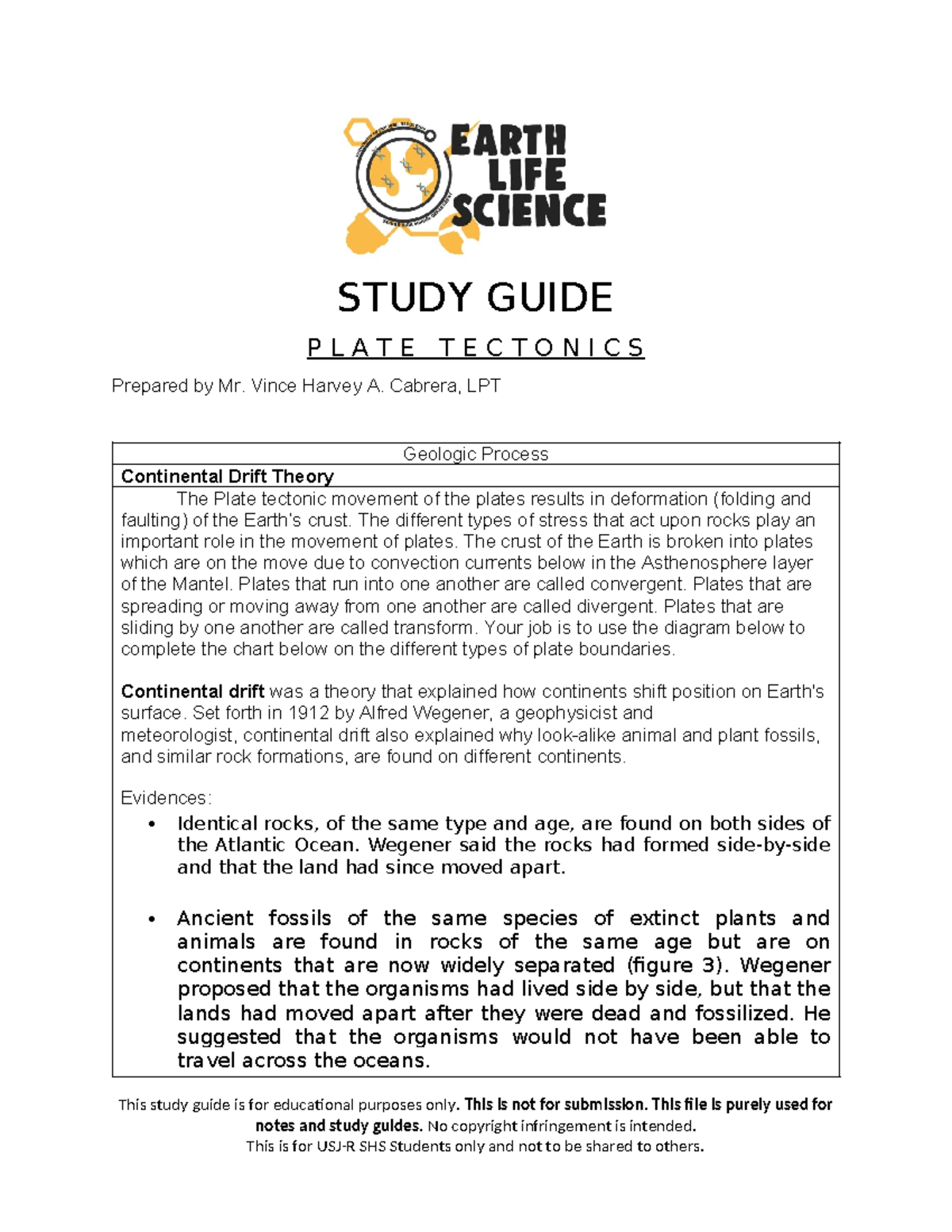 ELS SG Plate Tectonics and Boundaries - STUDY GUIDE P L A T E T E C T O ...