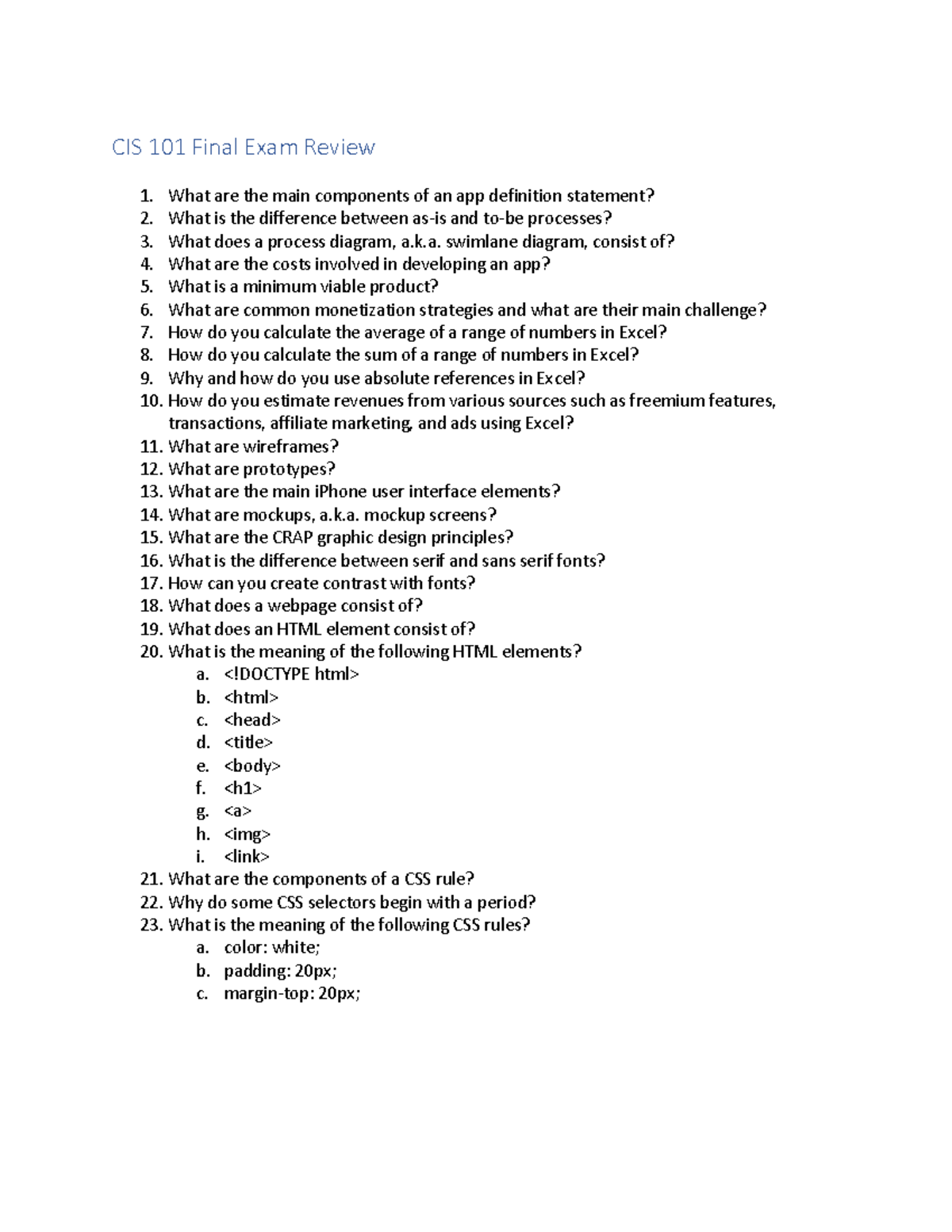 Cis 101 Final Exam Review Cis 101 Final Exam Review What Are The Main Components Of An App