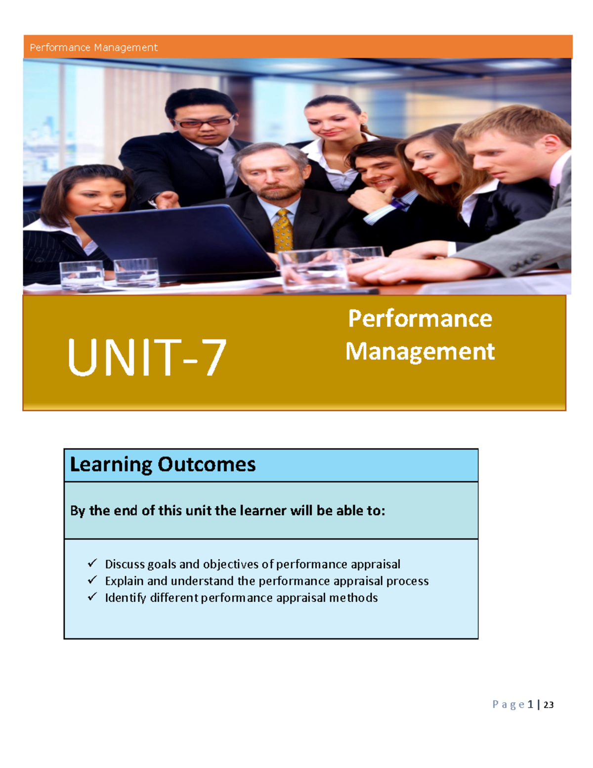 1582033091 Unit 7 Performance Management - 3 Learning Outcomes By the ...