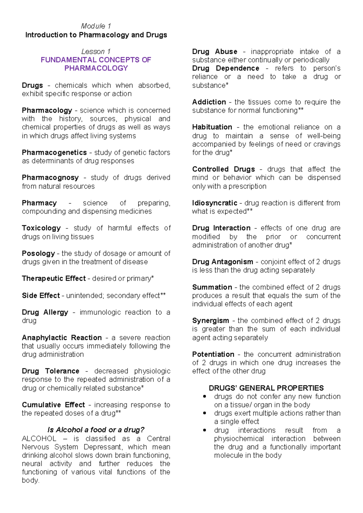 PHARMA LECT PRELIM (BSN) - Module 1 Introduction to Pharmacology and ...