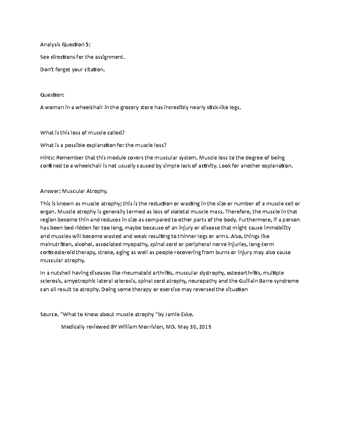 Analysis Question 5 answer - Analysis Question 5: See directions for ...