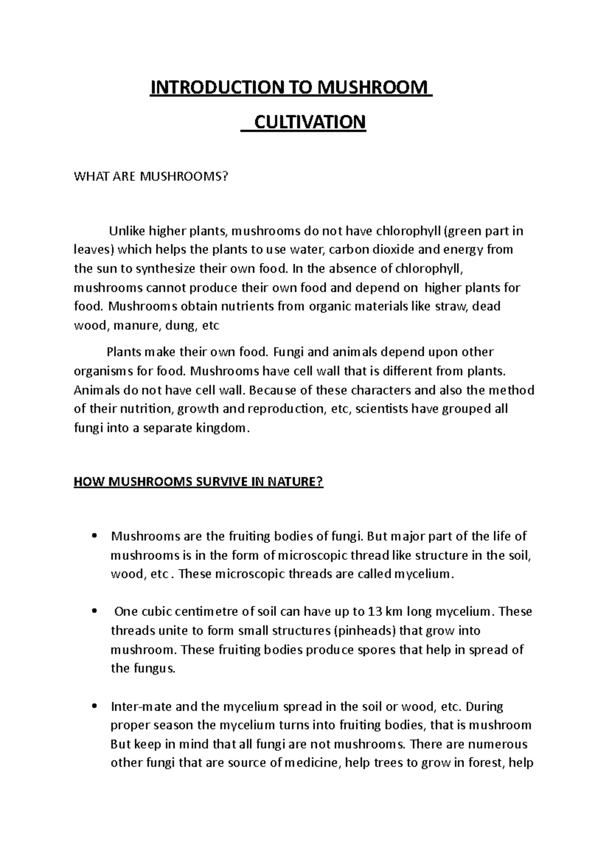 Introduction TO Mushroom - INTRODUCTION TO MUSHROOM CULTIVATION WHAT ...