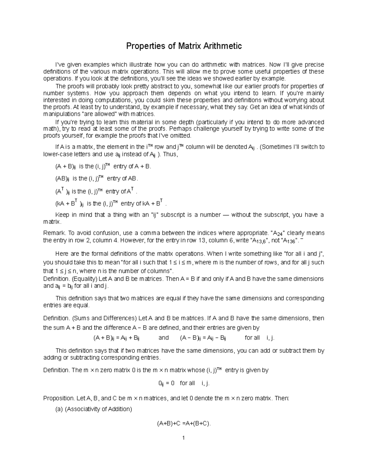 Properties Of Matrix Arithmetic Properties Of Matrix Arithmetic Ive