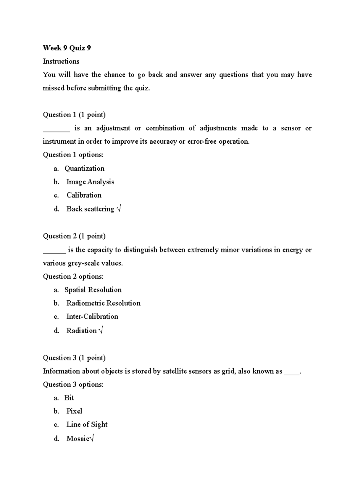 Week 9 Quiz 9 Concepts In Gis And Remote Sensing Week 9 Quiz 9 Instructions You Will Have The