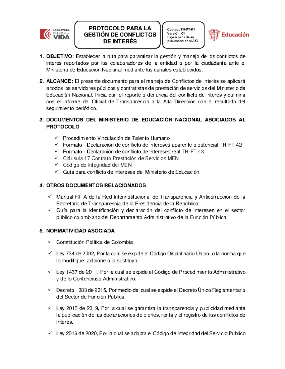 TH-PT-01 copia controlada - Código: TH-PT- 01 Versión: 01 Rige a partir ...