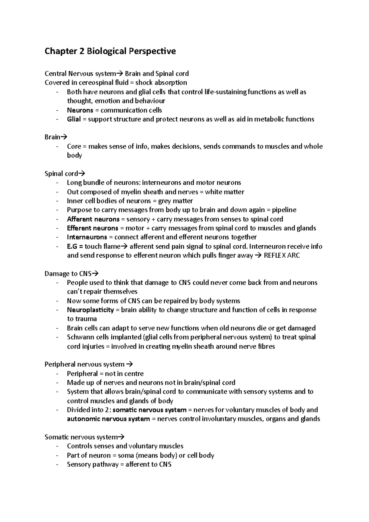 Textbook summary for Chapter 2 Biological Perspective - Chapter 2 ...