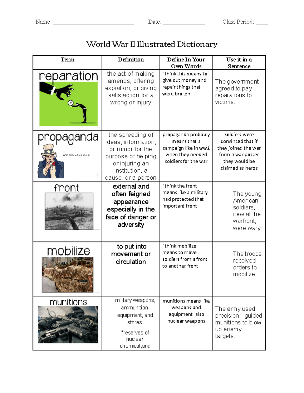 Copy of World War II Illustrated Dictionary - Name ...