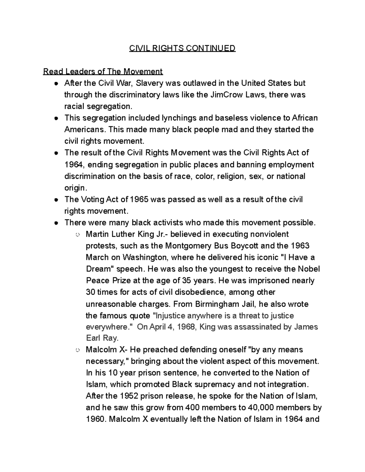 Journal Entry#2- Civil Rights Continued - CIVIL RIGHTS CONTINUED Read ...
