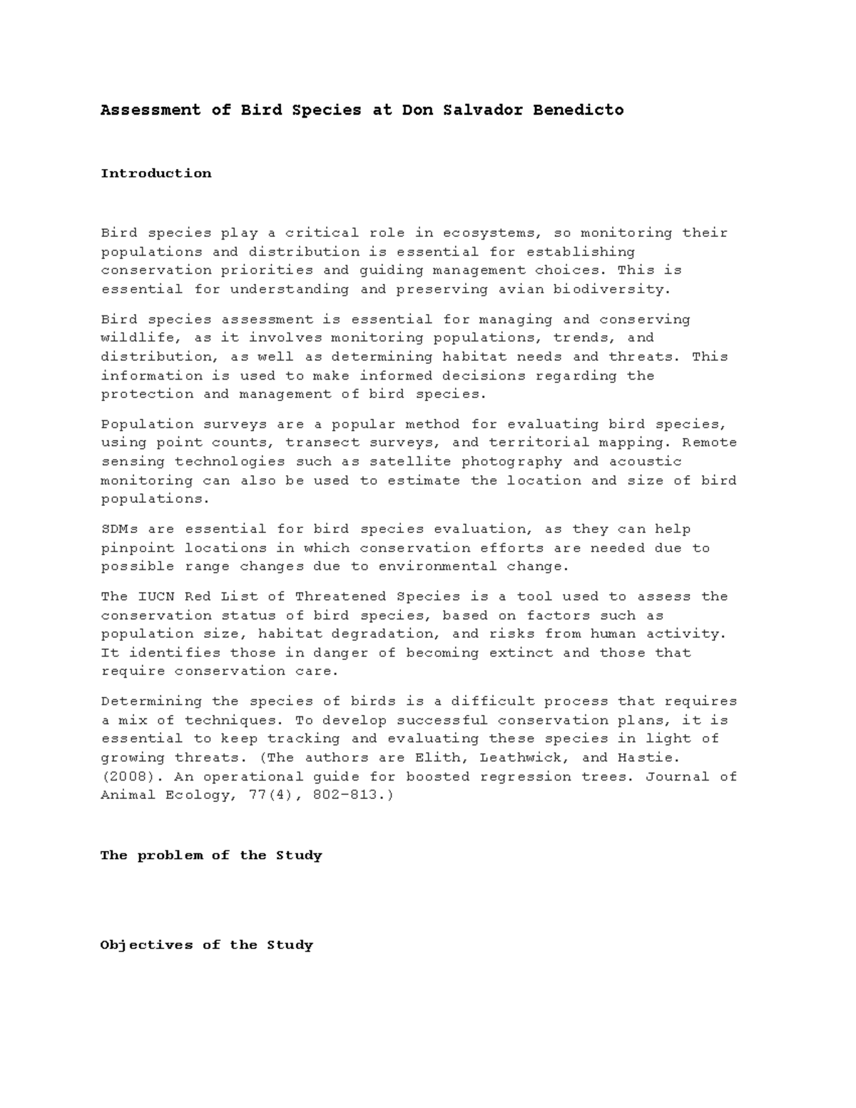 Assessment of Bird Species at Don Salvador Benedicto - Assessment of ...