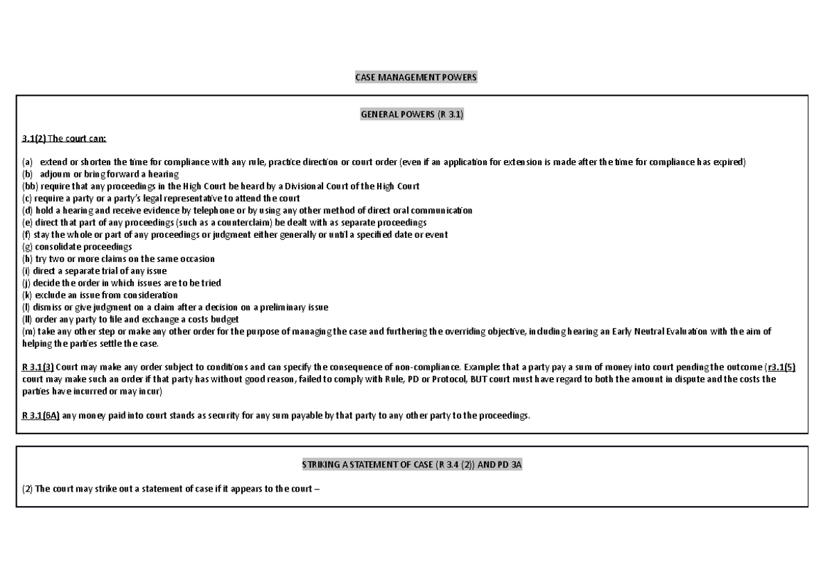 CASE Management Powers and costs management - CASE MANAGEMENT POWERS ...