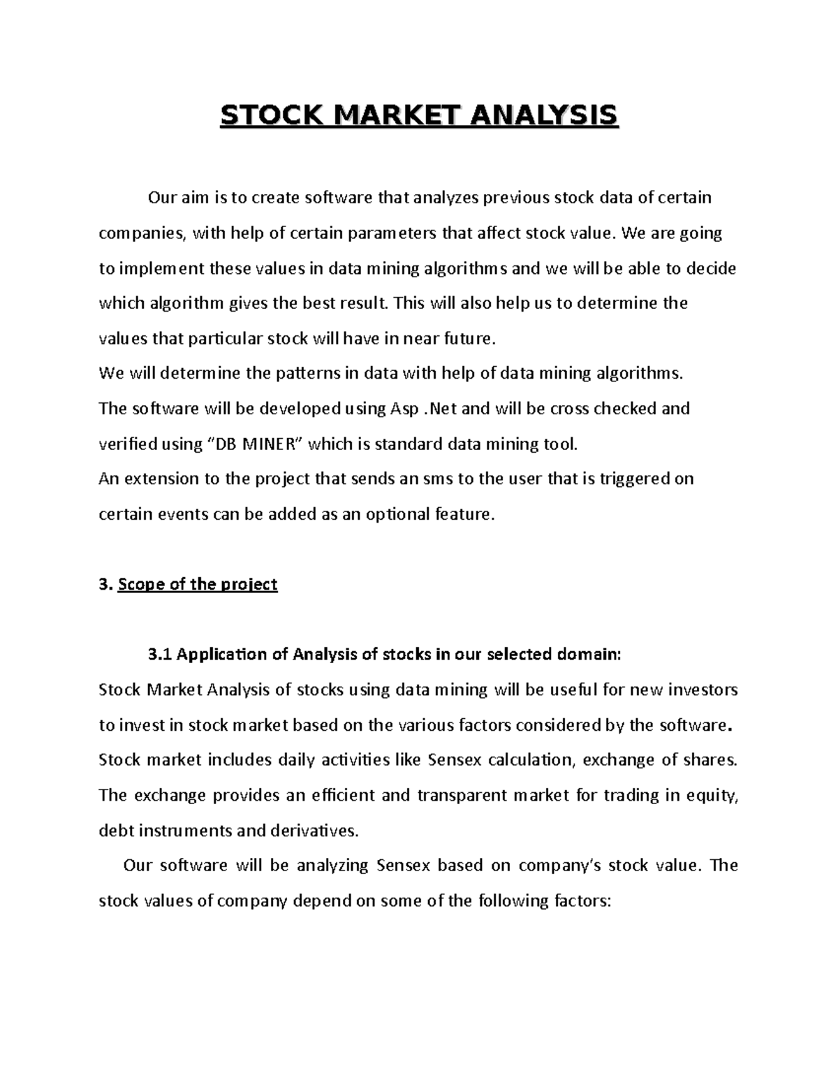 S230 - notes - STOCK MARKET ANALYSISSTOCK MARKET ANALYSIS Our aim is to ...