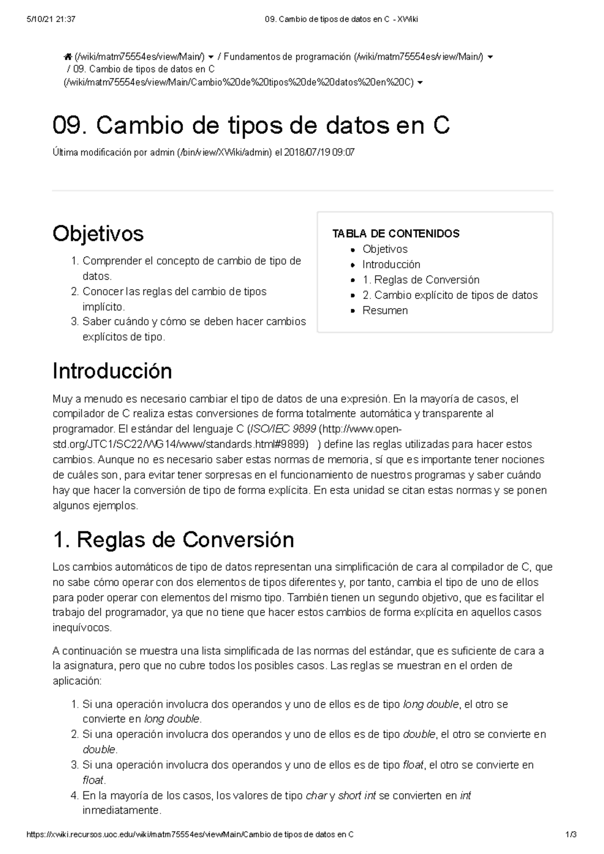 09. Cambio de tipos de datos en C - XWiki - 5/10/21 21:37 09. Cambio de ...