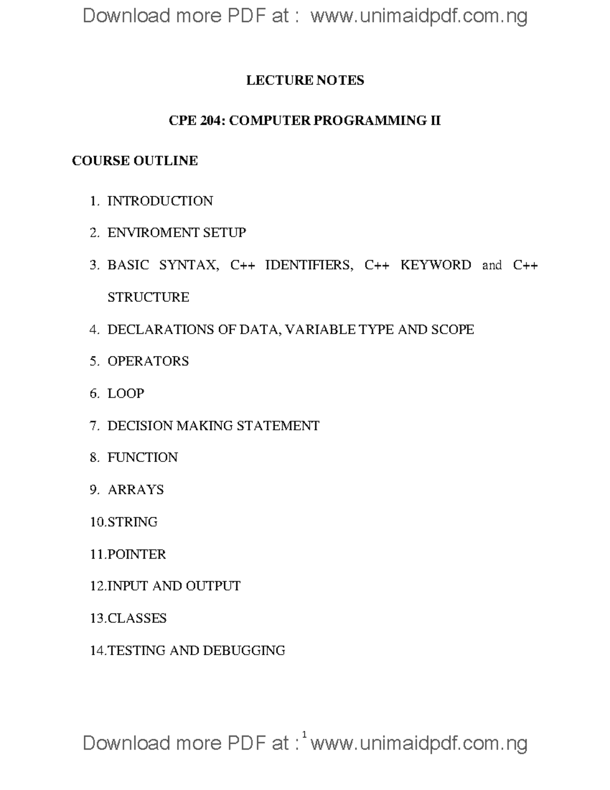 CPE 204 notes 111534-Copy - 1 LECTURE NOTES CPE 204: COMPUTER ...