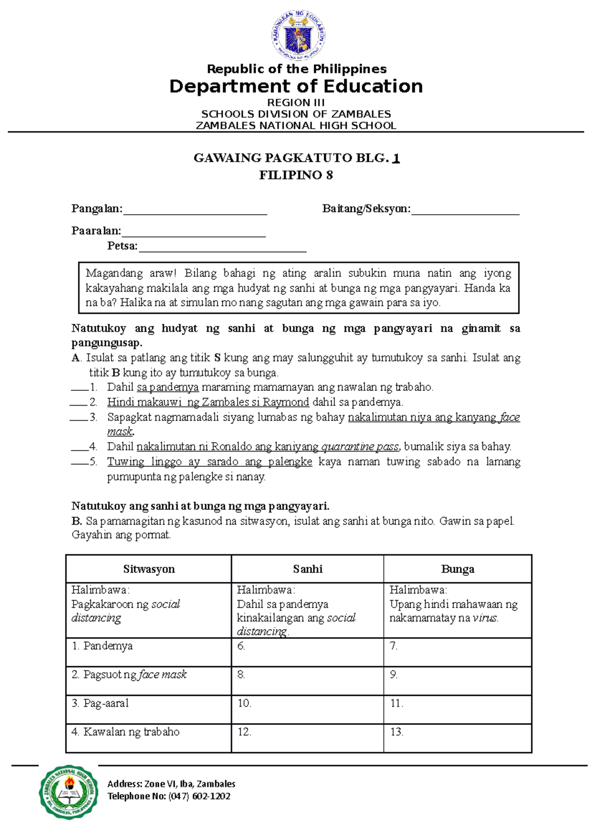 LAS-Filipino-8 - good module - Republic of the Philippines Department ...