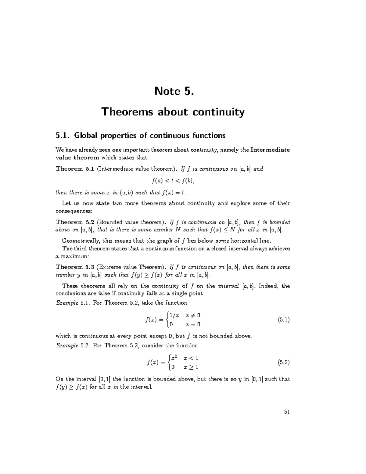 Note 5 – Theorems about continuity - Note 5. Theorems about continuity ...