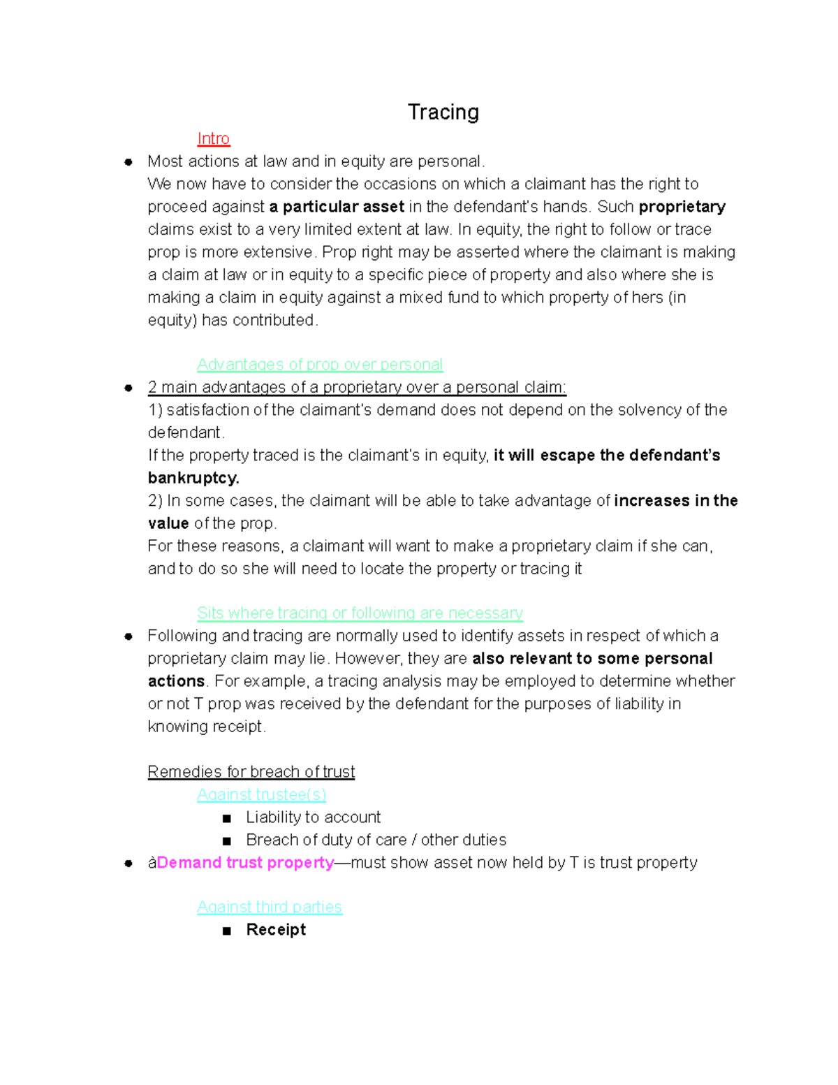 Extra Notes - Tracing-2 with summaries - 6FFLK003 - KCL - Studocu