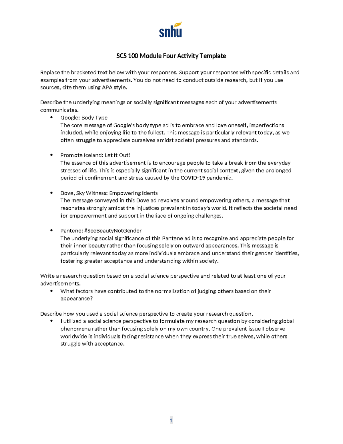 SCS 100 Module Four Activity Template - SCS 100 Module Four Activity ...