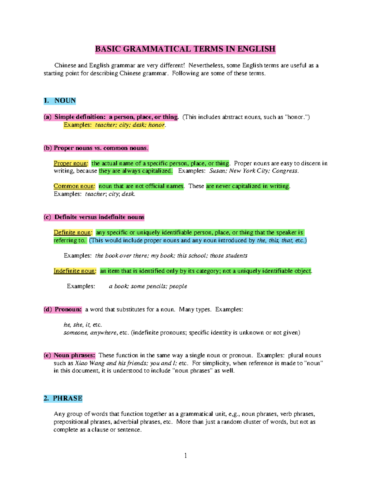 Basic Grammatical Terms - BASIC GRAMMATICAL TERMS IN ENGLISH Chinese and English grammar are ...