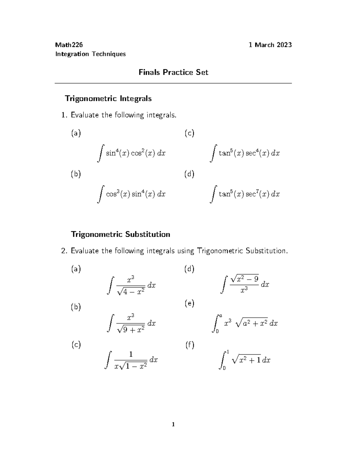 Math226 Spring 23 Finals Practice Set - Math226 1 March 2023 ...